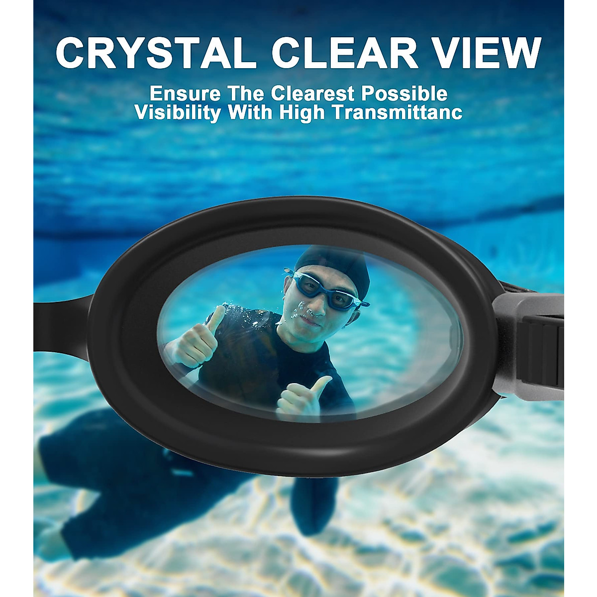 RABIGALA Swim Goggles, No Leaking Anti-Fog UV Protection with Ear Plugs and Protection Case, for Junior Men Womens (Black)