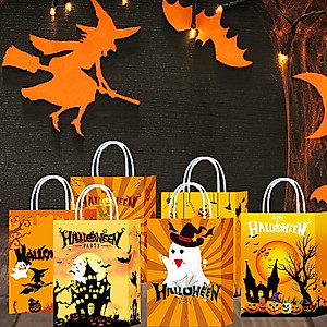 Hitkmi 18 Pcs Halloween Bags,Treat Bags, Halloween Paper Gift Bags, Trick or Treat Bags, Goodie Bags with Handles for Halloween Candy, Gift, Baked Goods, Party Supplies (Orange, 18 Pcs)