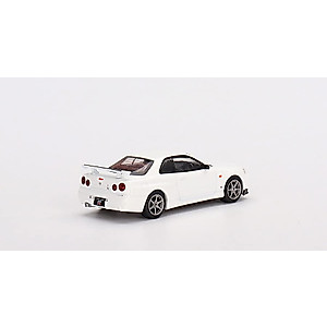 True Scale Miniatures Model Car Compatible with Nissan Skyline GT-R (R34) V-Spec N1 White Limited Edition 1/64 Diecast Model Car MGT00397