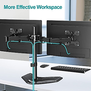 MOUNT PRO Dual Monitor Mount, Free-Standing Monitor Stand for 2 Monitors fit 13-27” Screen, Monitor Arm holds Max 17.6lbs, Monitor Desk Mount with Height Adjustable, Swivel, VESA Mount 75x75 100x100