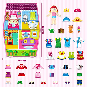 OKOOKO Dress Up House Felt Board 35PCS Double-Sided Foldable Dress Up Teaching Girls Toy Preschool Crafts Storytelling Early Learning Interactive Play Kit for Toddlers Kids