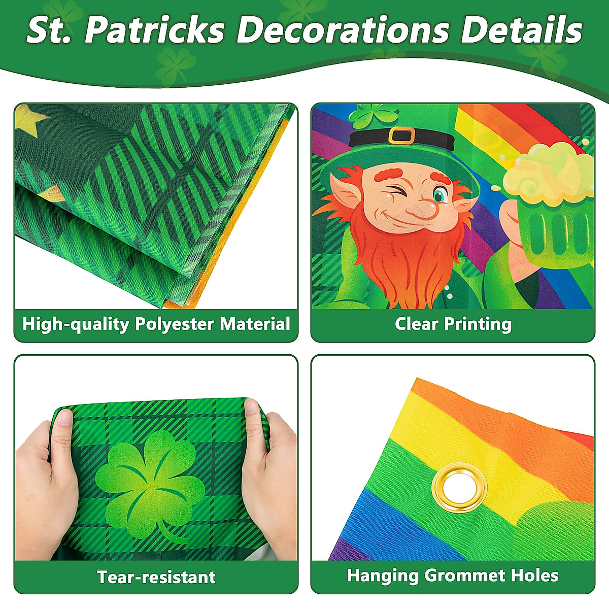 St Patrick's Day Decorations, St Patricks Day Outdoor Hanging Bunting Fan Flags, Large St Patricks Day Fence Banner, Irish Lucky Shamrock St Patricks Day Party Supplies for Garden Patio Parade