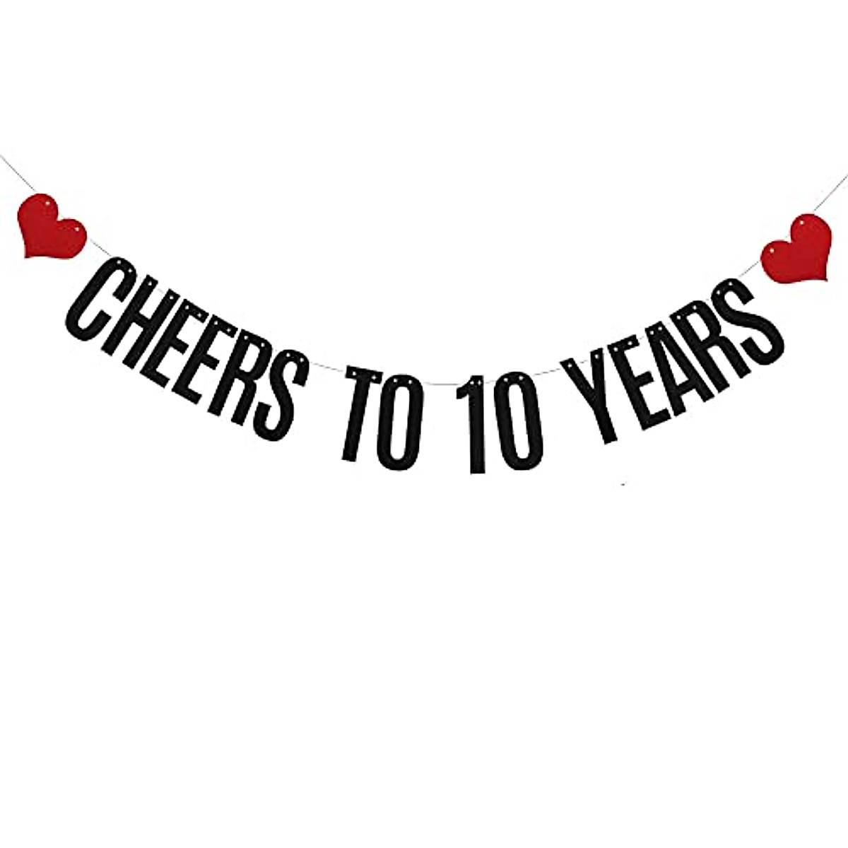 XIAOLUOLY Black Cheers to 10 Years Glitter Banner,Pre-Strung,10th Birthday/Wedding Anniversary Party Decorations Bunting Sign Backdrops,CHEERS TO 10 YEARS