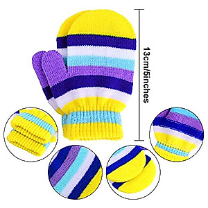 Cooraby 6 Pairs Warm Toddler Mittens Magic Stretch Kids Gloves Striped Mittens for Boys and Girls