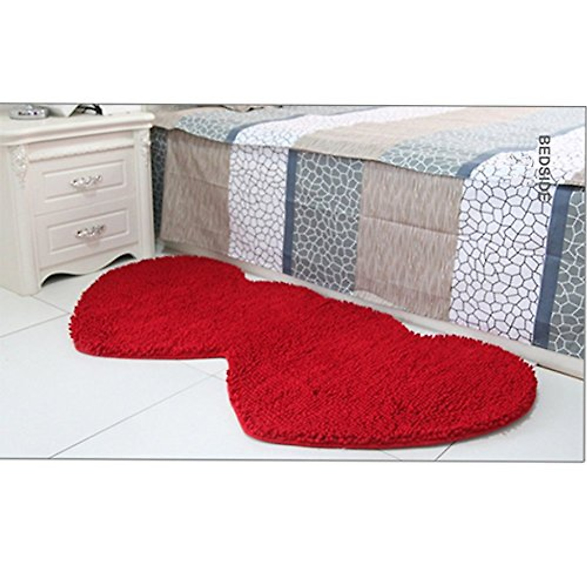 YX-Yami Chenille Double Heart Rugs,Super Soft Anti-Skid Area Rugs Carpet, Bathroom, Bedroom, Stairs and New Home Floor Decorations (Red)