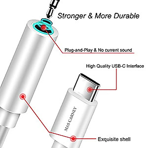 MAS CARNEY USB Type C to 3.5mm Female Aux Adapter, HiFi Audio Headphones Jack, Compatible with Huawei Google Pixel Mi Moto Z iPad Pro MacBook etc Android/iOS/ Win10 USB Type C Device Black