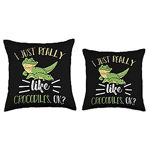 Crocodile Animal Gift Funny Alligator I Just Really Like Ok Crocodile Throw Pillow, 18x18, Multicolor