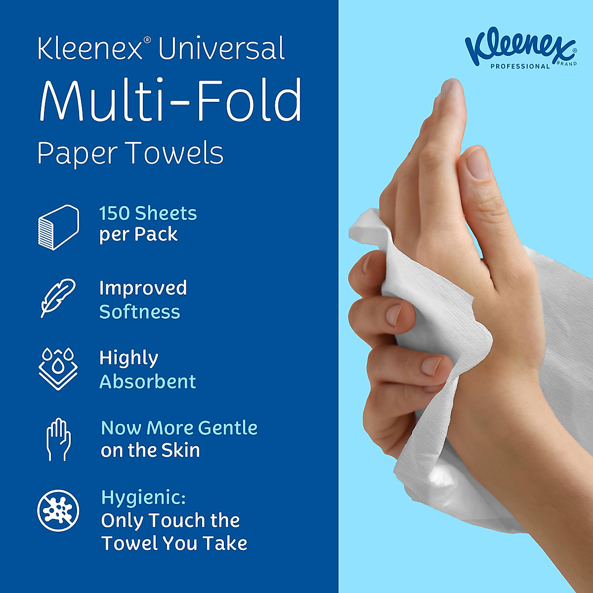 Kleenex Multifold Paper Towels (02046), White, 8 Packs/Convenience Case, 150 Tri Fold Paper Towels/Pack, Pack of 8, Total 1,200 Towels/Case
