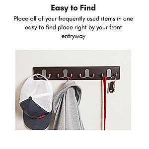 BirdRock Home Dual Hook Coat and Hat Rack - 4 Dual Hooks - 17 Inches - Wall Mount - Decorative Home Storage - Entryway Foyer Hallway Bathroom Bedroom Rail - Oil Rubbed Bronze Hooks - Dark Brown Pine B