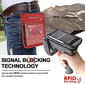 OMYSTYLE Travel Neck Pouch, RFID Passport Holder with Adjustable Neck Strap, Waterproof Neck Wallet for Men & Women to Keep Cash, Credit Cards and Documents Safe, Red