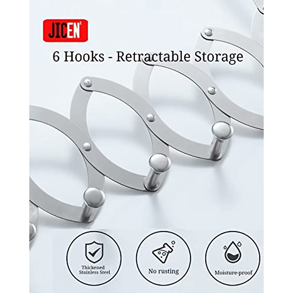 Jicen Over The Door Hooks, Extendable to 23" Wide Towel Holder for Bathroom, Made of Thickened Stainless Steel Door Mount Towel Rack, Towel Rack with Up to 6 Hooks, Easy to Install Towel Hooks.