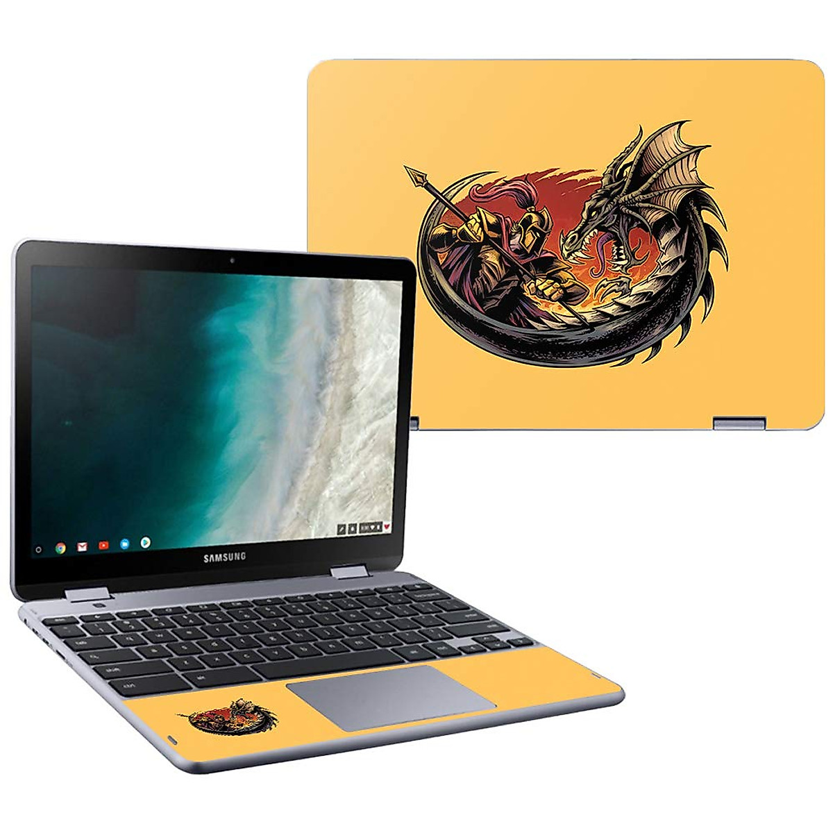 MightySkins Skin Compatible with Samsung Chromebook Plus LTE (2018) - Dragon and Knight | Protective, Durable, and Unique Vinyl wrap Cover | Easy to Apply, Remove, and Change Styles | Made in The USA