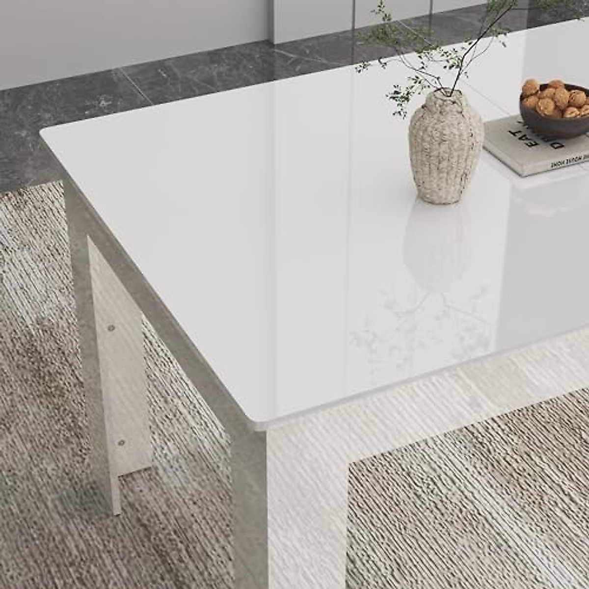 Fingertip WD Extendable Dining Table for 6-10 Person, Wooden Dining Room Table, Modern Extendable Table for Gatherings, Meeting for Small Kitchens, Dining Office Areas(White)