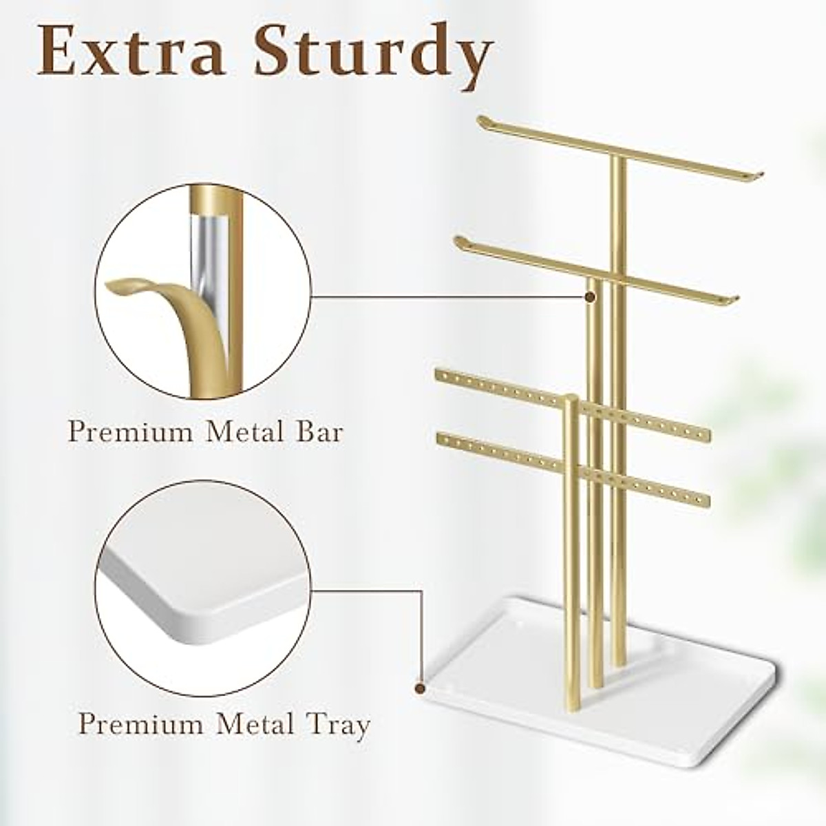 pickpiff Jewelry Stand Holder Organizer: 14.5" Sturdy Jewelry Hanger for Necklace, Earring, Bracelet, Gold and White