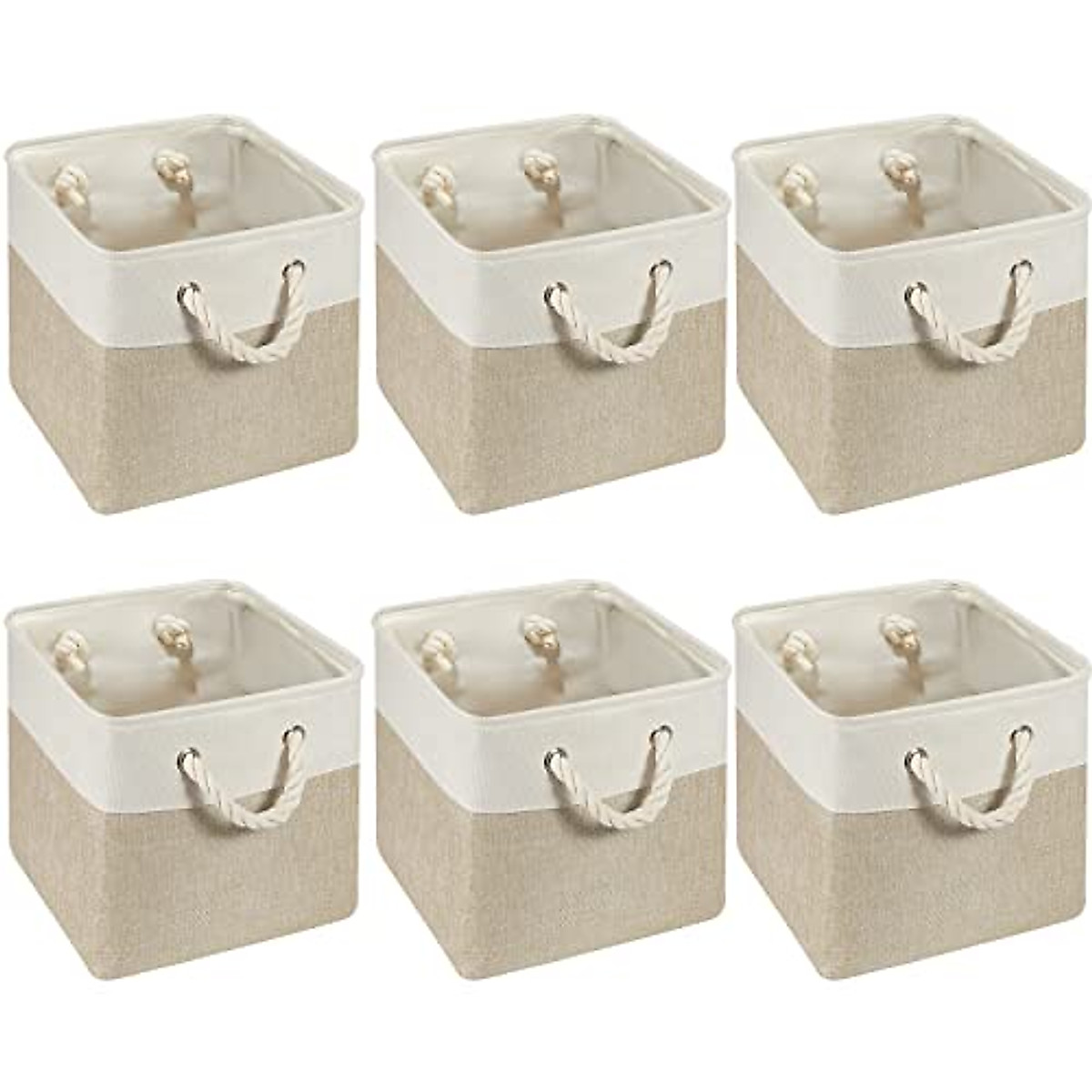 6 Pieces Cube Storage Bins Small Foldable Storage Cube Baskets with Sturdy Carry Handles Multipurpose Storage Cube Baskets Organizer Bin for Home, Office, Nursery (White, Light Brown,11 x 11 Inch)