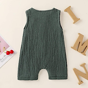 Cecobora Infant Newborn Baby Boys Girls Cotton Linen Romper Summer Jumpsuit Sleeveless Overalls Clothing Set (Green, 0-3 Months)