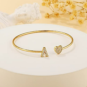 Gold Bangle Bracelets for Women, 14K Gold Plated Initial Bracelet Bangle Bracelets for Women Heart Initial Bracelets for Women Gold Cuff Bracelets for Women Teen Girls Gifts Bridesmaid Bracelets