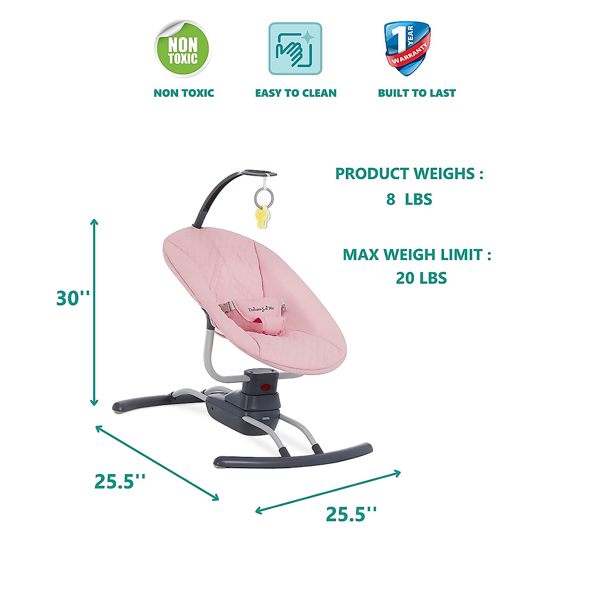 Dream On Me Comfort Me Baby Swing in Dusty Pink with Music and Vibration, 3 Speed Compact Portable Infant Swing and Remote Control, Portable Baby Swing for Indoor and Outdoor