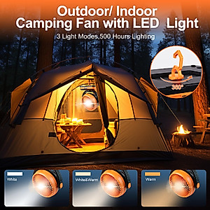 40000mAh Rechargeable Camping Fan with Remote,Battery Operated Table Fan with LED Lantern,Auto Oscillating,Timer,Hanging Hook,Portable Tent Fan for Camping,Home,Jobsite,Travel,Hurricane,Power Outag