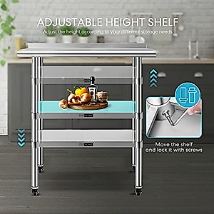 VIVOHOME 24 x 30 Inch Stainless Steel Work Table with Backsplash, Food Prep Commercial Table with Wheels for Restaurant, Hotel, Home and Warehouse