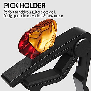 Capo Guitar Capo with Pick Holder for Acoustic and Electric Guitar, Ukelele, Bass, Banjo with Guitar Picks (black)