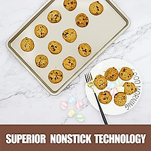 JOHO BAKING Sheet Pans Cookie Sheet Set,Large Baking Sheets for oven Nonstick,Cookie Tray Baking Pan Set,16inch,2-Piece,Gold