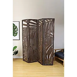 Proman Products Palm Spring 4-Panel Folding Screen Room Divider FS37151 Made in Natural Paulownia Wood, Carbonized Finish, 60" W x 67" H x 1" D (Max Extend), 15" W x 67" (Per Panel), Smoked Brown