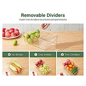 Kootek 4 Pack Clear Pantry Organization and Storage Bins, Freezer Organizer Bins Stackable Food Storage Organizer Bins with Handles Removable Dividers for Kitchen, Refrigerator, Cabinet