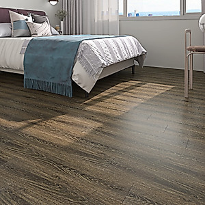 FunStick 6"x36" 10 Pcs Vinyl Flooring Peel and Stick Floor Tile Bathroom Dark Brown Wood Sticky Floor Tiles Peel and Stick Wood Planks for Walls Waterproof Peel n Stick Flooring for Kitchen Bedroom