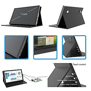 JUN-ELECTRON for Raspberry Pi 4 Portable Monitor 7.0 inch Screen - IPS Capacitive Display 1024x600, Second Screen with Laptop, Mini HDMI - Compatible with RPi, for PS4 etc, with Leather Holder Case