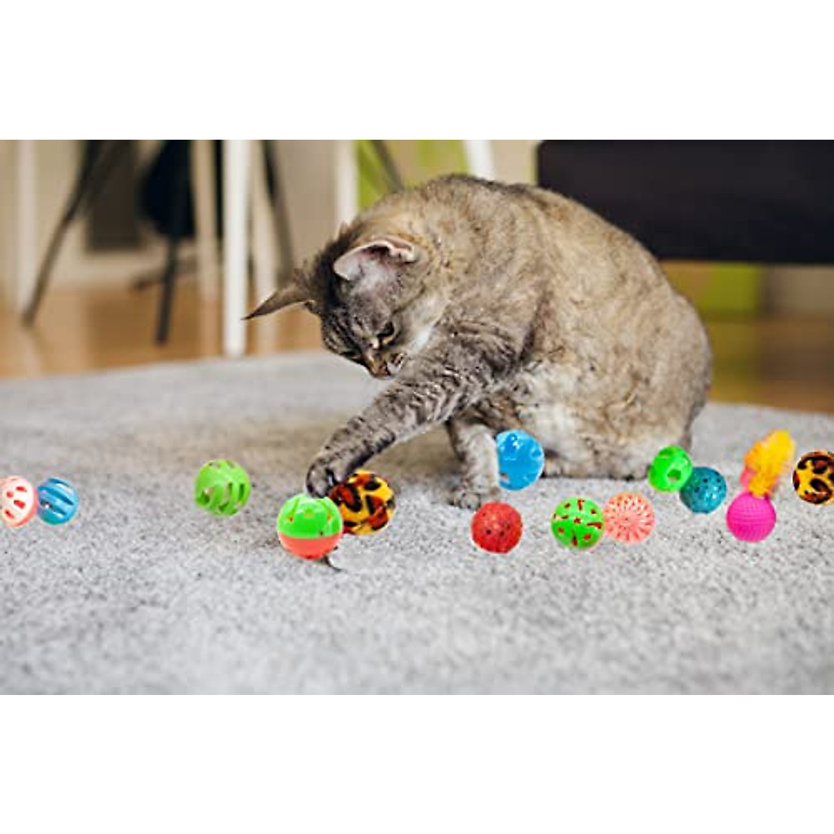 Fashion's Talk 40 Pack Plastic Ball Cat Toys Lattice Balls with Bell Jingle Bulk Kitten Toy, Gift Box Color Varies