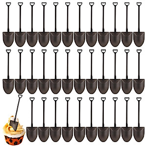 FOIMAS 80pcs Mini Shovel Spoons Disposable Platsic Dessert Shovel Shaped Spoon for Ice Cream Pudding Yogurt Party Supply,Black