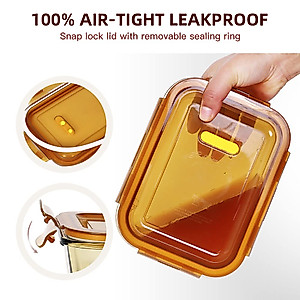 DAS TRUST 8 Pack Amber Glass Meal Prep Containers Microwave Safe Meal Prep Bowls Glass Food Prep Containers with Lid for Adult Meal Prep Bento Boxes