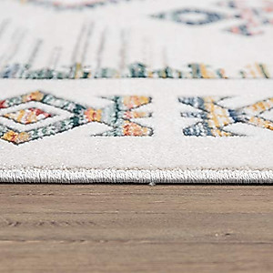 Ethnic Design Area Rug in Beige with Colorful Boho Pattern, Size: 3'11" x 5'7"