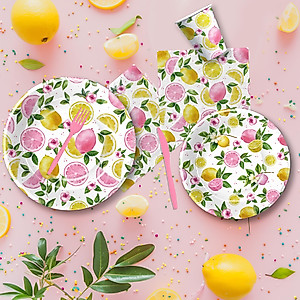 Suhelkit Lemon Party Decorations Tableware For Girls - Lemon Birthday Party Supplies, Plate, Napkin, Cup, Cutlery, Summer Pink Lemon Baby Shower Bridal Shower Table Decorations Dinnerware | 24 Guests