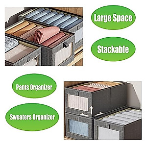 CSKB 4 pcs Closet Storage Bins, Large Fabric Storage Box, Visible Storage Baskets for Closet with PP Board, Foldable Storage Baskets for Organizing Clothing, Jeans, Toys (Medium & Large)