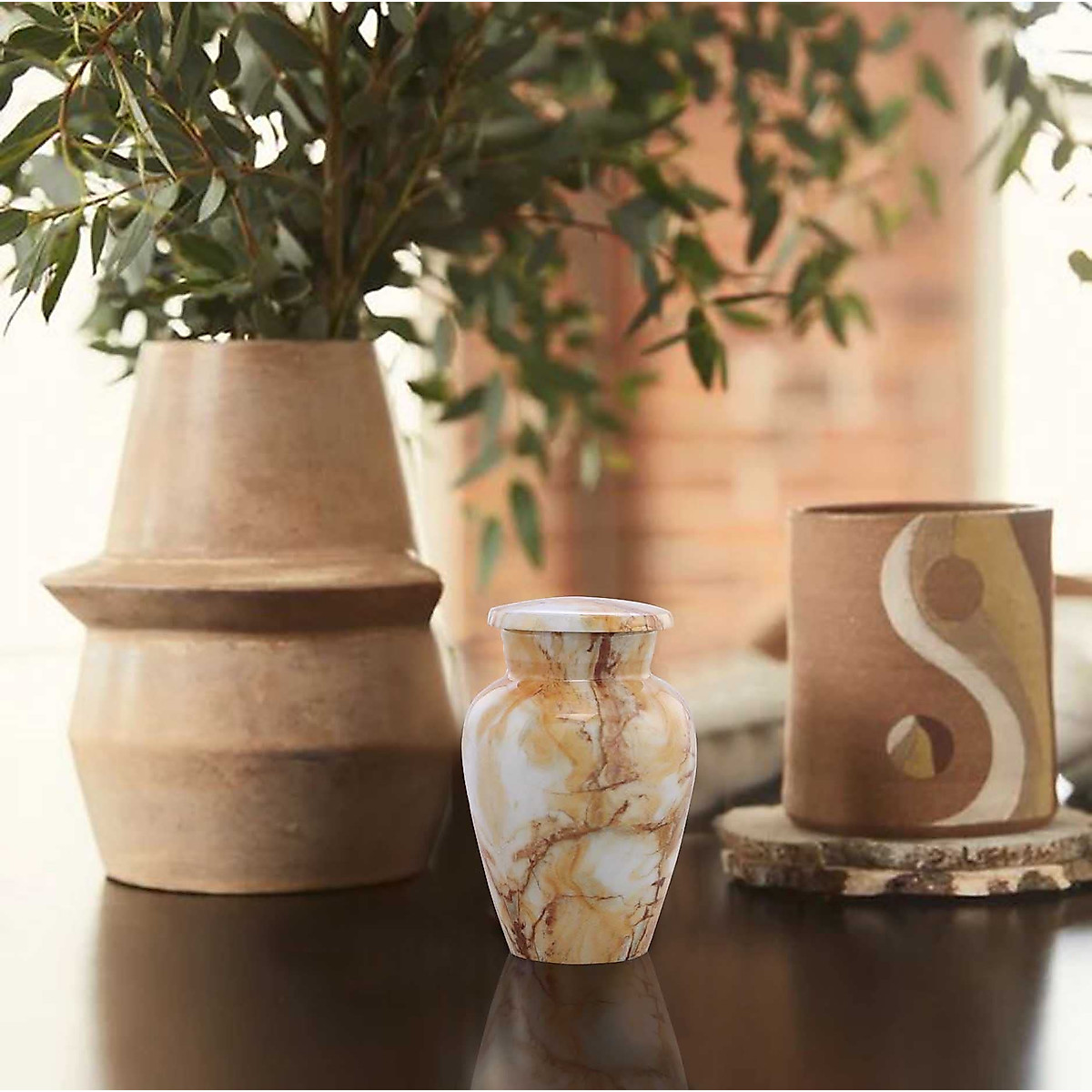 Small Keepsake Cremation Urns for Human Ashes - Marble Finish Metal Keepsake Urn - Mini Cremation Urn for Pet Ashes - Handcrafted Memorial Urn - Funeral Urns with Velvet Bag (Monalisa)