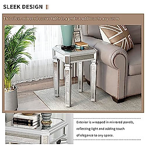 Modern Glass Mirrored End Table with Adjustable Legs, Versatile Design Sleek Corner Table Side Table with Waterproof Surface, Luxury Exterior for Living Room, Bedroom