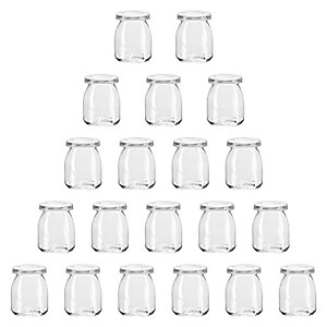 Encheng 7 oz Clear Glass Jars With Lids,Glass Yogurt Container With Lids(PE),Replacement Glass Pudding Jars Yogurt Jars,Glass Container With Twine n Tag For Milk,Jams,Jelly,Mousse,Dishwaresafe 20 Pack
