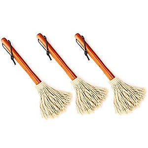 12" BBQ Sauce Basting Mops & Brushes for Roasting or Grilling, Apply Barbeque, Marinade or Glazing, Cotton Fiber Head and Hardwood Handle, Dish Mop Style, Perfect for Cooking or Cleaning - Pack of 3