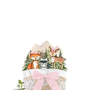 Woodland Creatures Diaper Cake - Girl Baby Gift - Burlap Pink and Sage Green