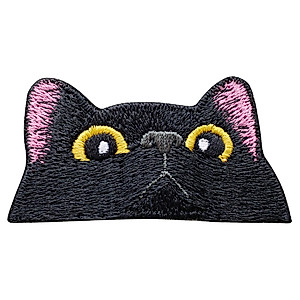 pipomama Black Cat Face Iron On Patches for Clothing - Embroidered Applique Patch Badge Sew On Cry Cat Emblem DIY Craft
