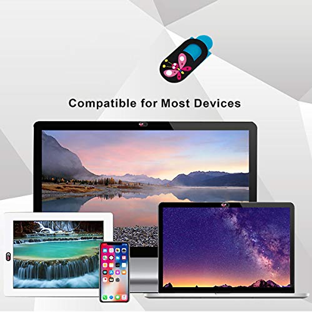 SIREG Webcam Cover Slide 0.027in Ultra Thin Web Camera Cover for Laptops Smartphone PC Tablets for Protecting Your Privacy Security (Butterfly-Black & 3 Pack)