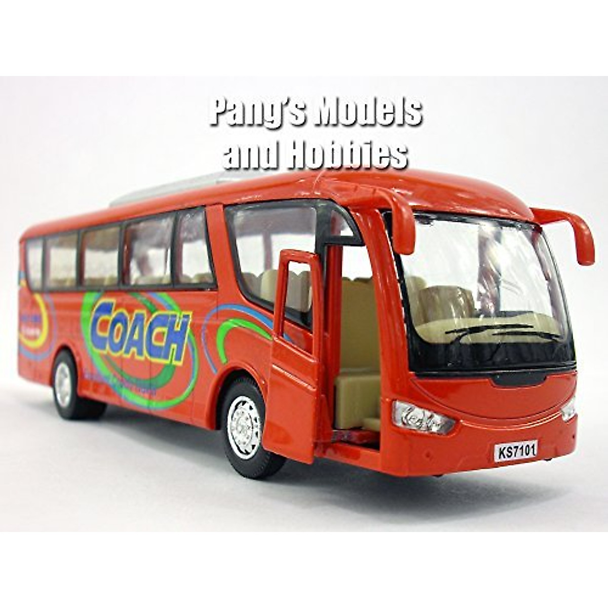 Coach Bus Diecast Metal Scale Model - SET of 4 BUSES, Red, Blue, White and Yellow