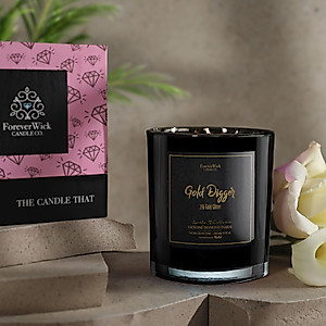 Gold Digger Sparkle Candle with Diamond Inside | Foreverwick Candles | Scented Soy Candles Gifts for Women Sexy Candle Gift | Anniversary Candles All-Natural Organic Soy Candle 14oz | 70h
