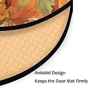 Autumn Pumpkin Leaves Area Rug Round 3ft Happy Thanksgiving Circular Carpet Floor Mat Soft Non Skid for Living Room Dining Holiday Decor Seasonal Washable