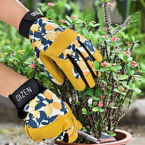 OIZEN Leather Tough Cowhide Work Gardening Gloves for Women Thorn Proof, Working Gloves, Gardening Gifts for Women