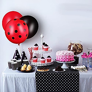 100 Pieces Ladybug Party Supplies Ladybug Balloons Black Red Polka Dots Latex Balloons Ladybird Spot Balloons Party Decor Birthday Wedding Supplies (Mixed Style,12 Inch, 10 Inch)