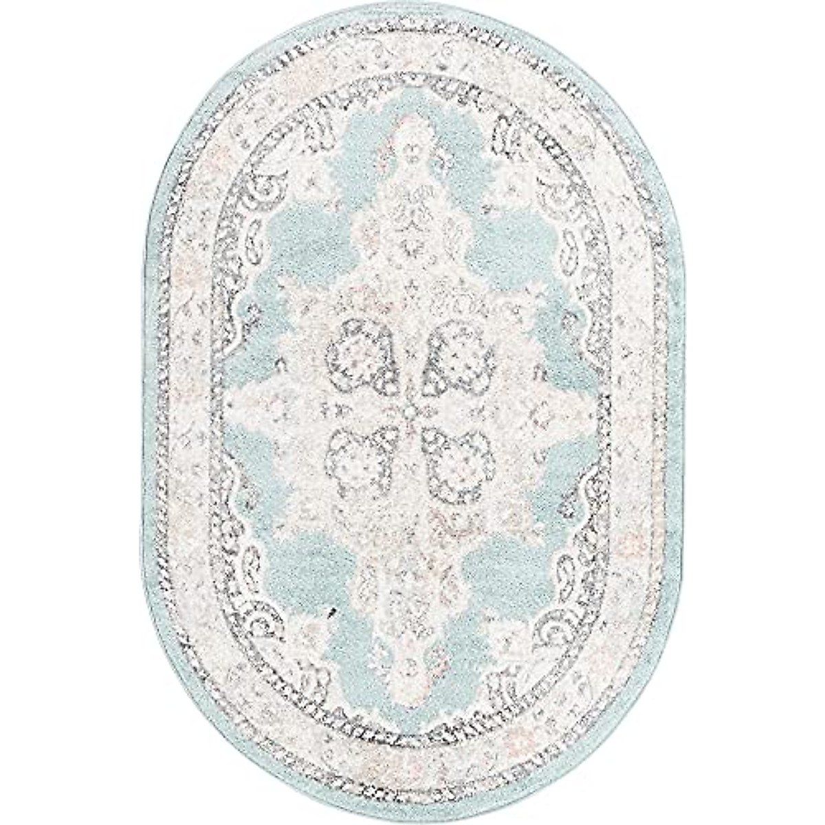 Unique Loom Parker Collection Area Rug - Merakli (4' x 6' Oval, Aqua/ Beige)