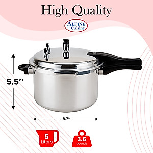 Alpine Cuisine Pressure Cooker/canner Aluminum 5 Liters, Bakelite Handle Mirror Polishing, Super Safety Lock, Cook Delicious Food in Less Time, Easy to Open & Close, Suitable for All Kinds of Stoves